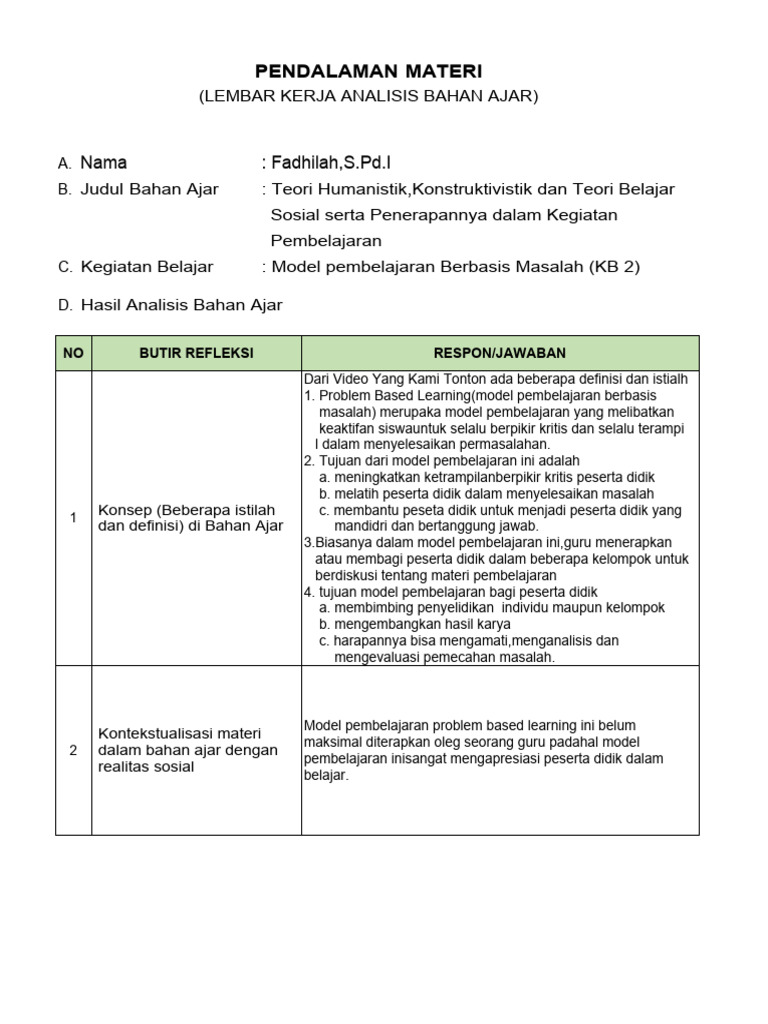 LK - KB 2 Analisis Bahan Ajar PPG 2023 | PDF