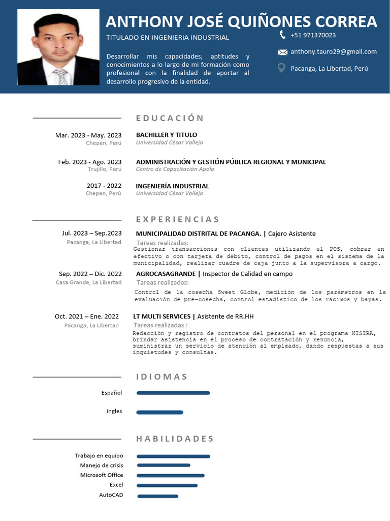 CV - Anthony José Quiñones Correa | PDF | Business