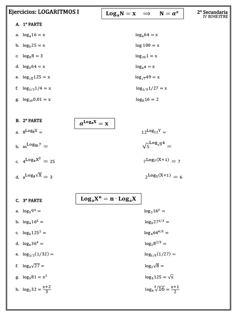 Ejercicios - Logaritmos I | PDF | Teaching Methods & Materials