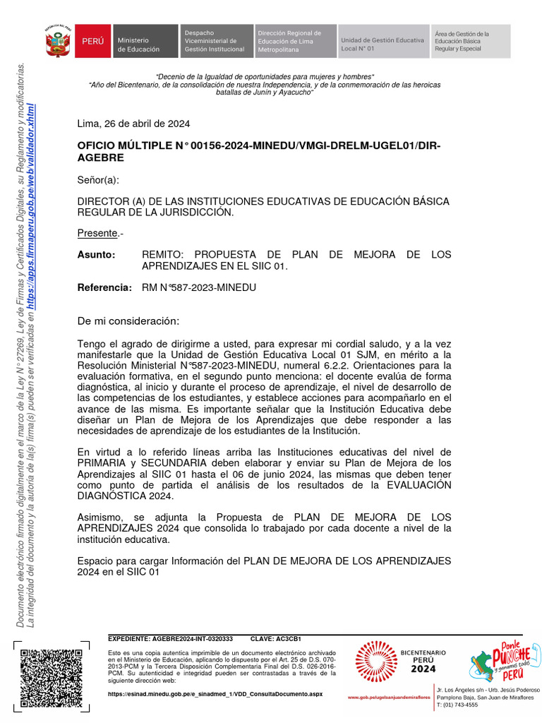 Ver Oficio Multiple 00156 2024 Minedu Vmgi Drelm Ugel01 Dir Agebre ...