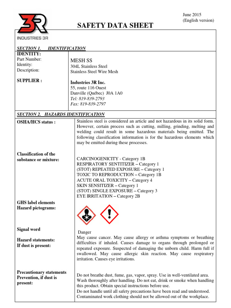 Msds Messh | PDF | Chromium | Nickel