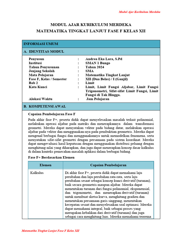 Modul Ajar - Limit | PDF | Metode & Bahan Ajar