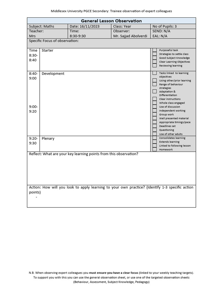 Expert Colleague Observation Insights | PDF | Learning | Teachers