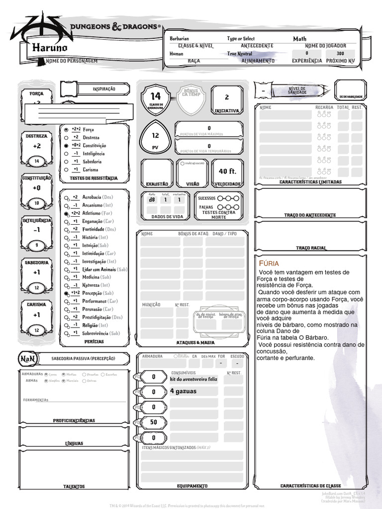 Ficha Dnd5e BARBARO LV1 | PDF