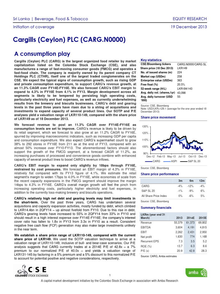 Cargills (Ceylon) PLC (CARG.N0000) : A Consumption Play | PDF | Retail | Supermarket