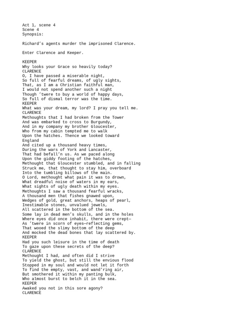 Richard 3 Act 1 Scene 4 | PDF