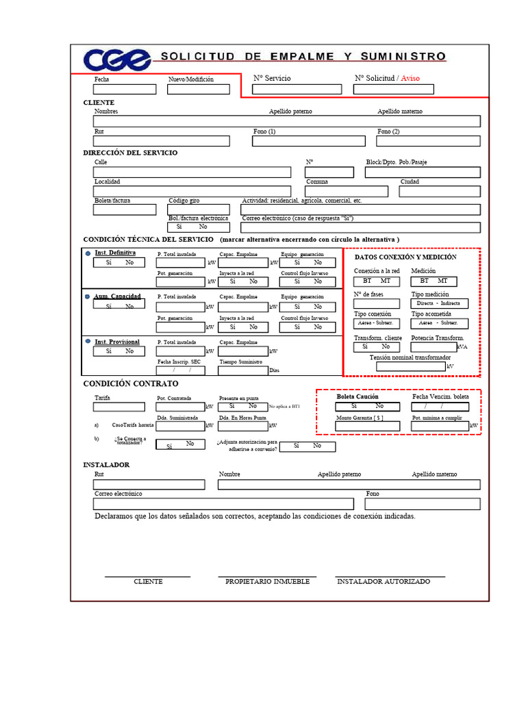 Solicitud de Empalme y Suministro 2024 | PDF | Ingenieria Eléctrica | Electricidad