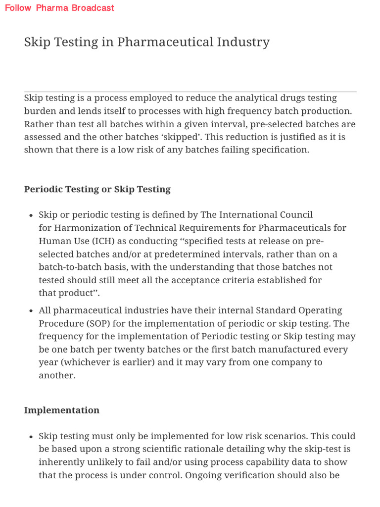 Skip Testing in Pharmaceuticals Explained | PDF | Specification ...