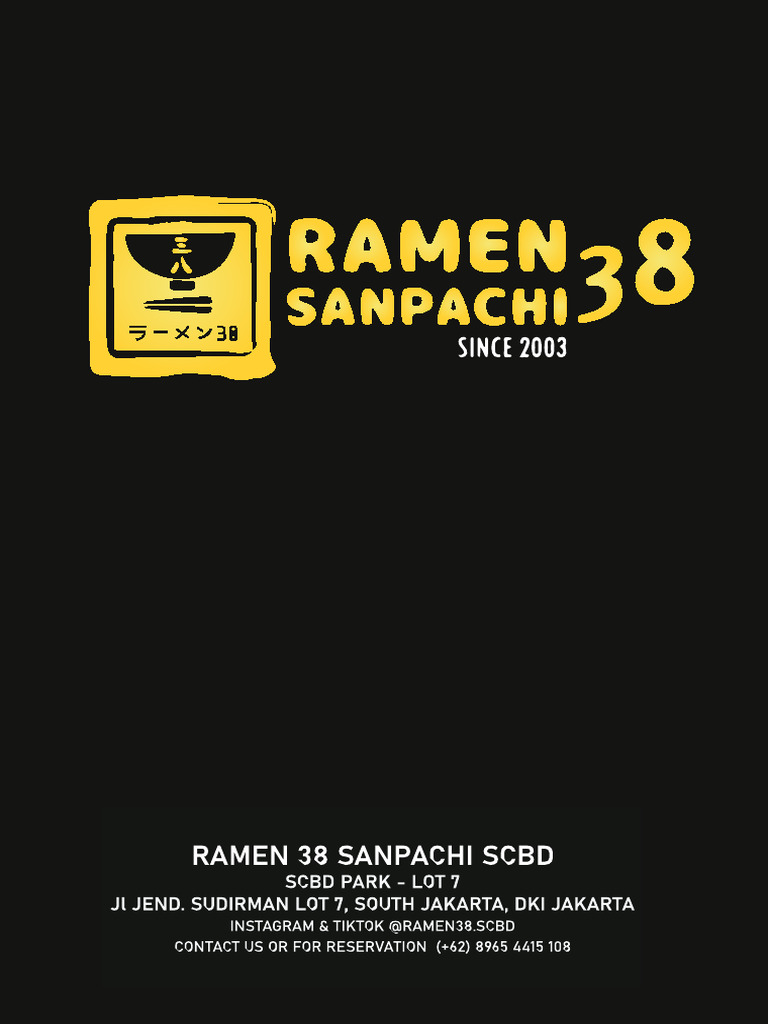 Menu Lengkap Ramen 38 Sanpachi SCBD | PDF