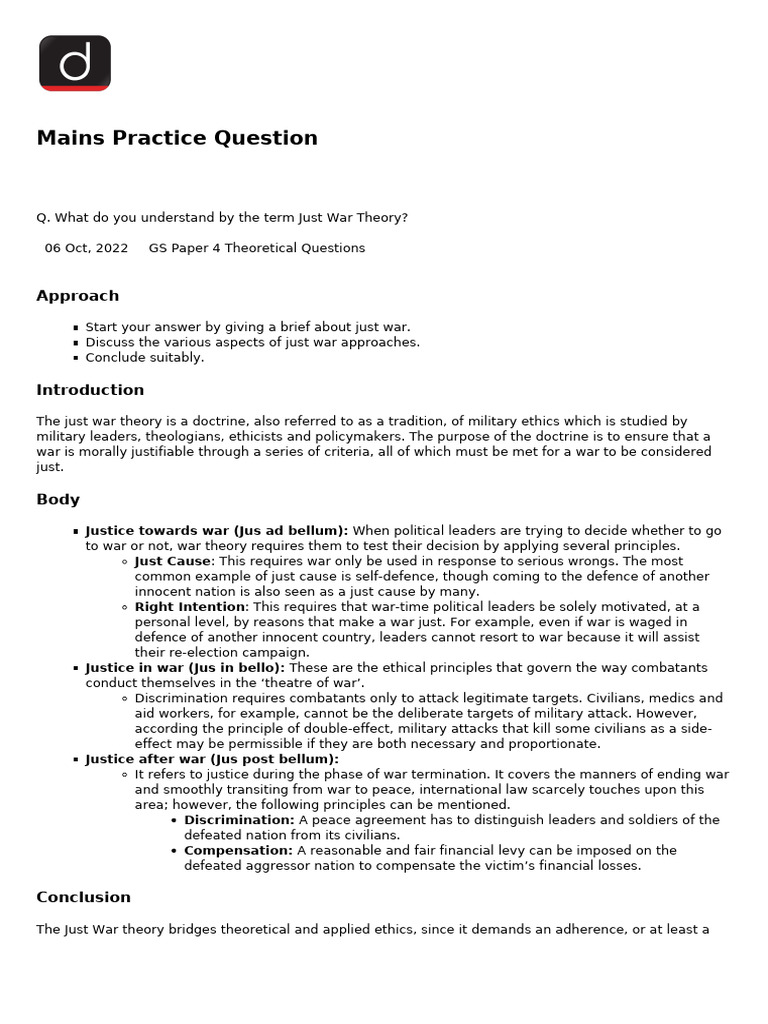 Mains Practice Question: Approach | PDF | Just War Theory | Justice
