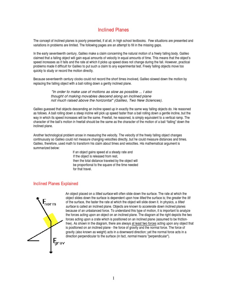 Inclined Planes Summary 06 | Download Free PDF | Force | Gravity