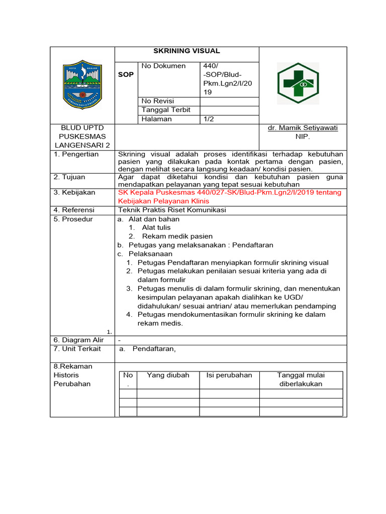 Prosedur Skrining Visual Puskesmas | PDF