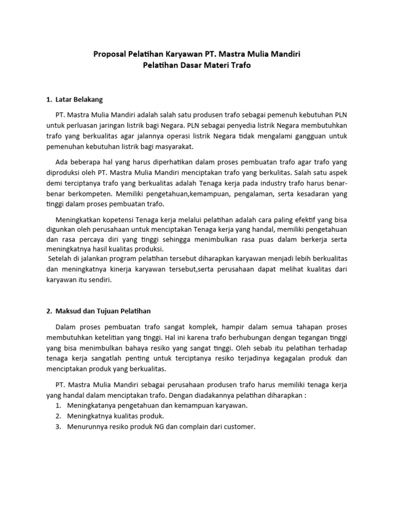 Proposal Pelatihan Karyawan | PDF | Bisnis