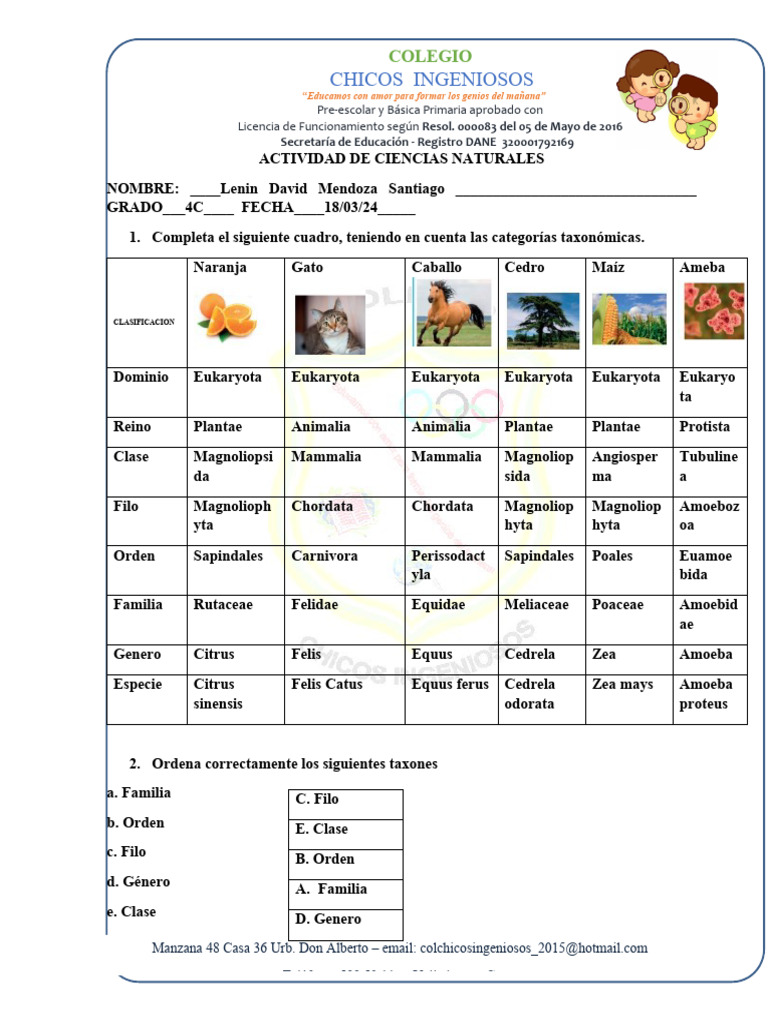 Actividad de Ciencias Naturales | PDF | Biología | Taxonomía (biología)