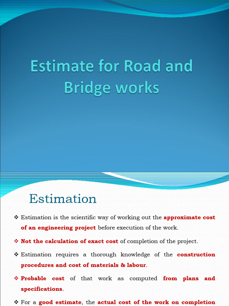 Estimation of Roads and Bridges-1 | PDF | Deep Foundation | Road