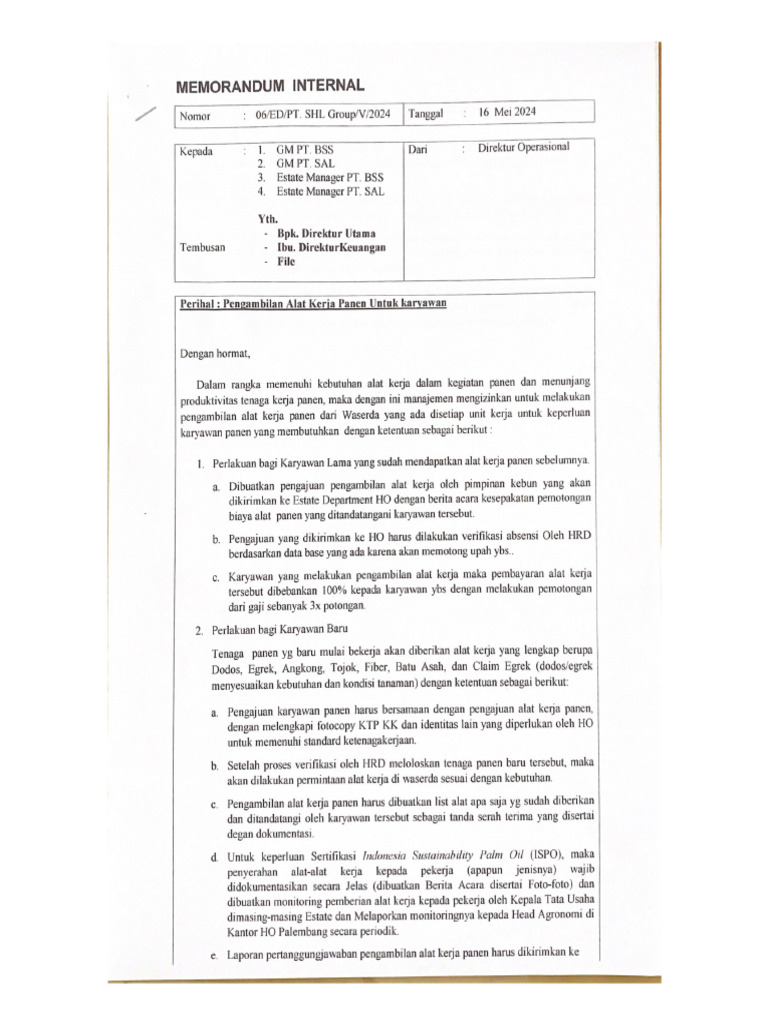 MI Pengambilan Alat Kerja Panen | PDF