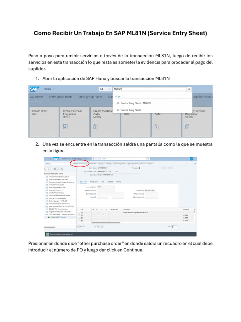 Como Recibir Un Trabajo en SAP ML81N | PDF