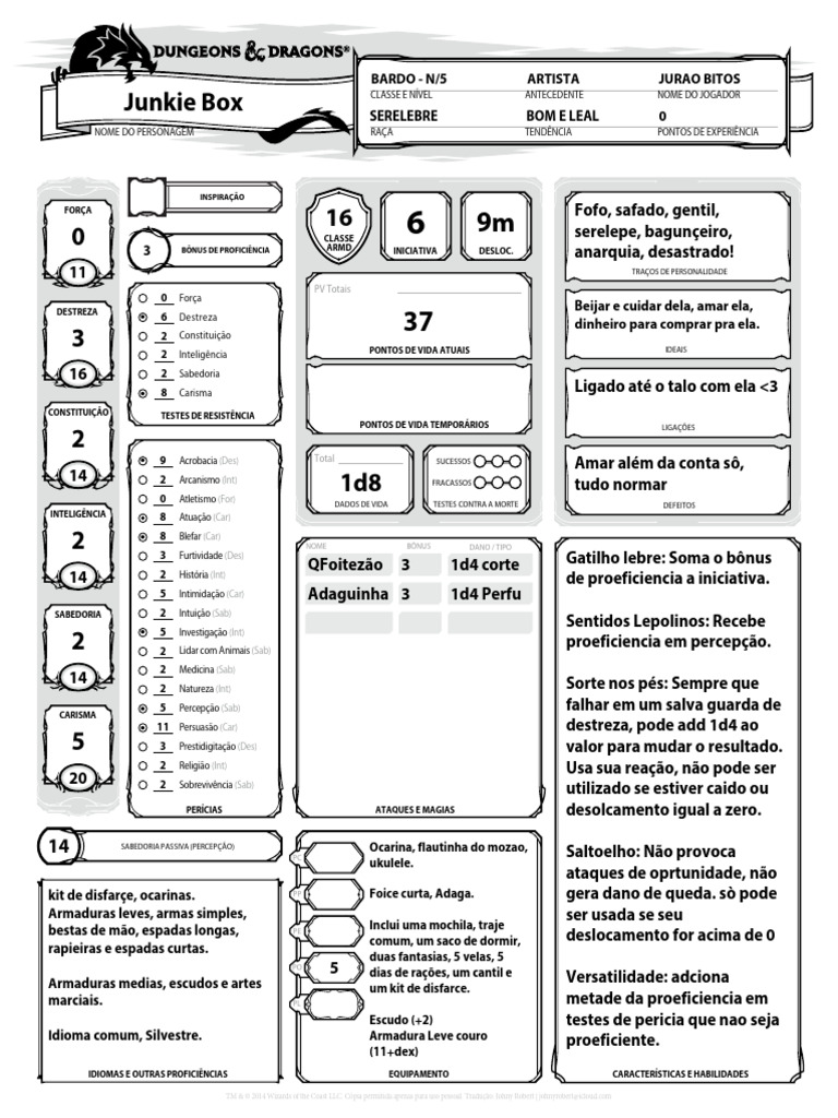 Ficha de Personagem para RPG D&D | PDF