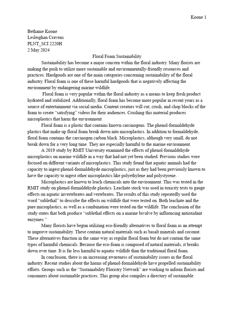 Floral Design Honors Paper | PDF | Floristry | Polystyrene