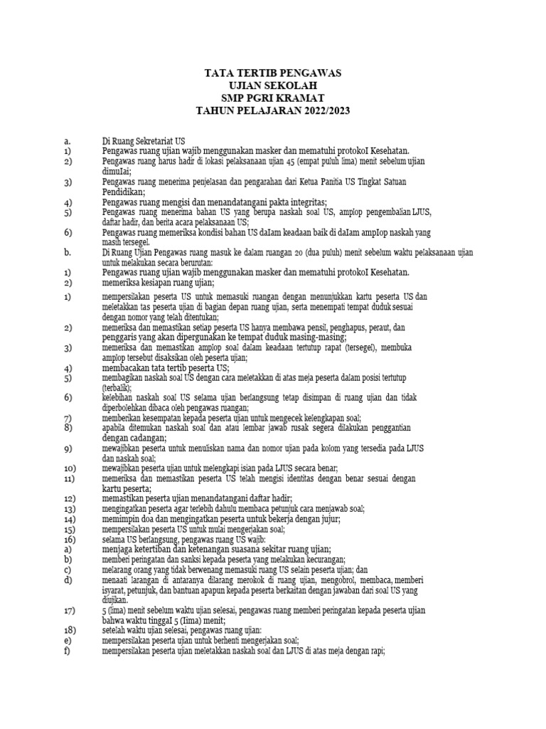 TATA TERTIB PENGAWAS Us 2123 | PDF | Sains & Matematika