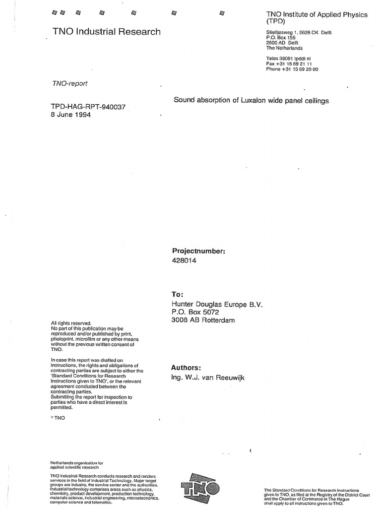 Test Report TNO Sound Absorption, Wide Panel, en EU | PDF