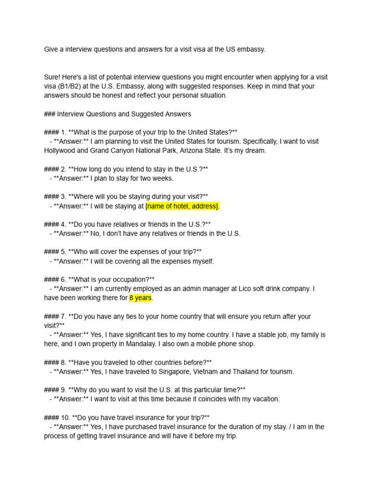 US Visit Visa Interview Q&A Guide | PDF | Tourism | Travel Visa