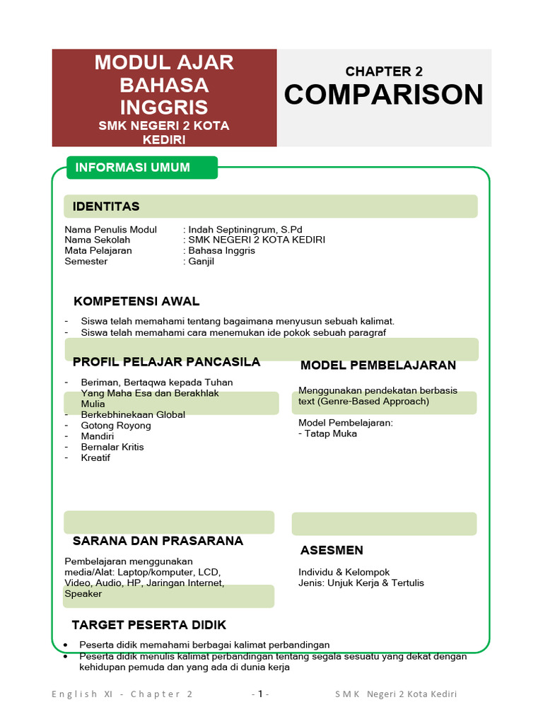 MODUL AJAR 2 Degree of Comparison | PDF