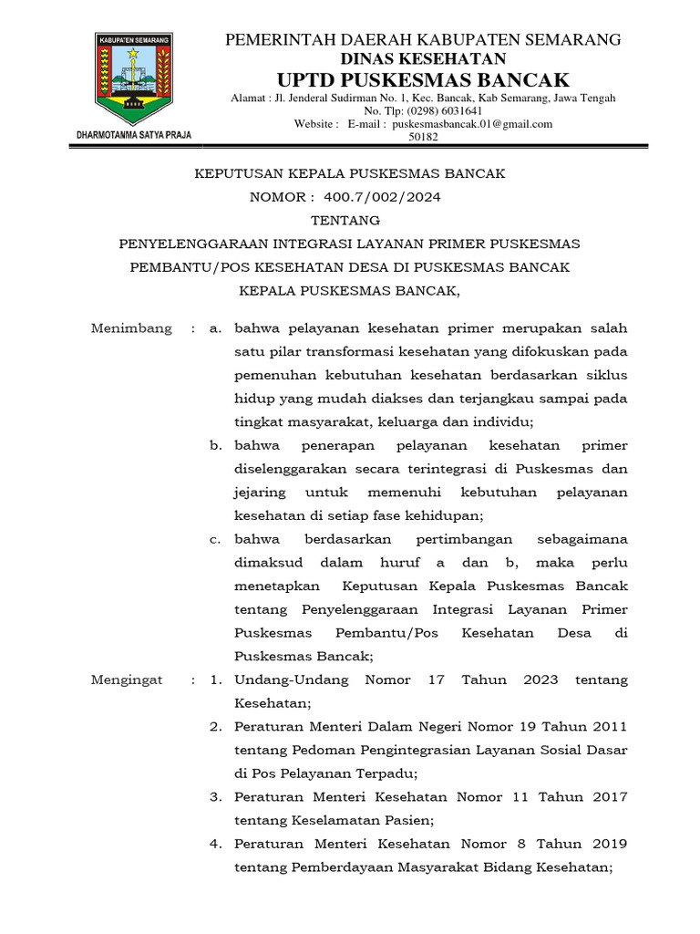 SK Penyelenggaraan Ilp Di Pustu & PKD Bancak | PDF