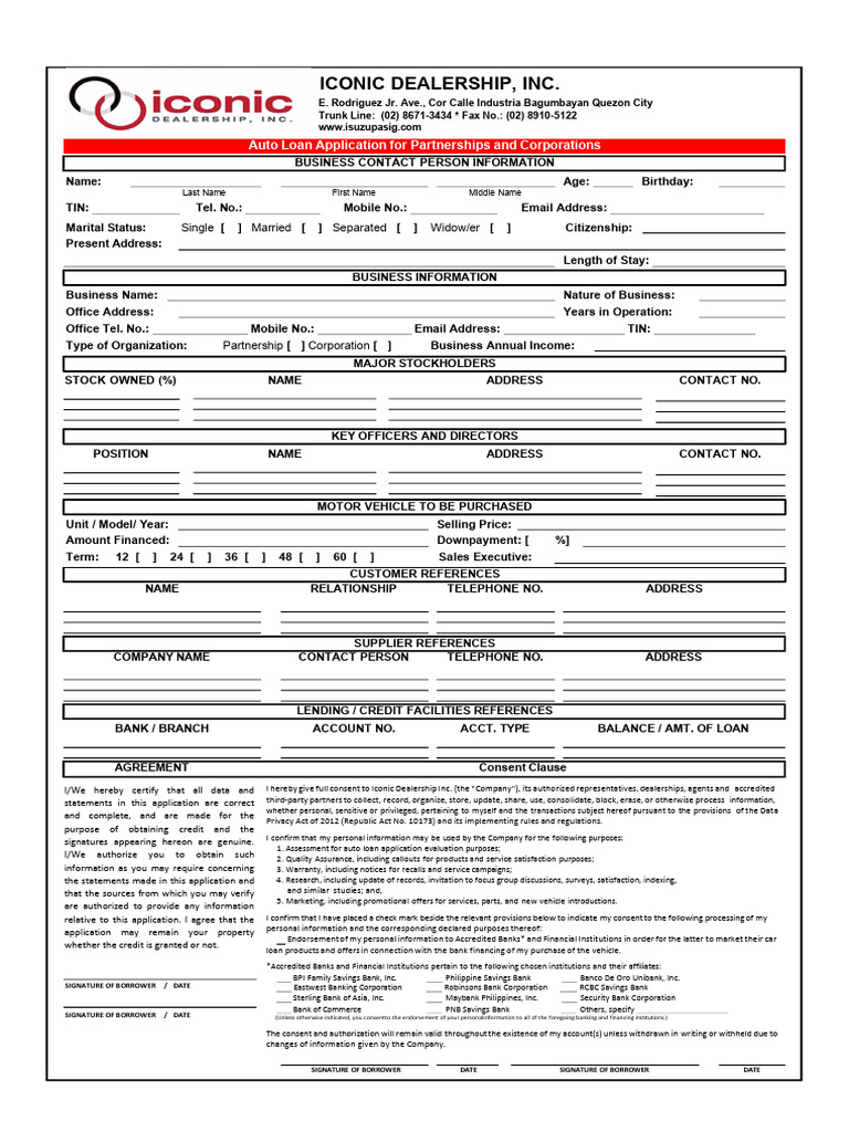 Auto Loan Application for Businesses | PDF | Banks | Loans