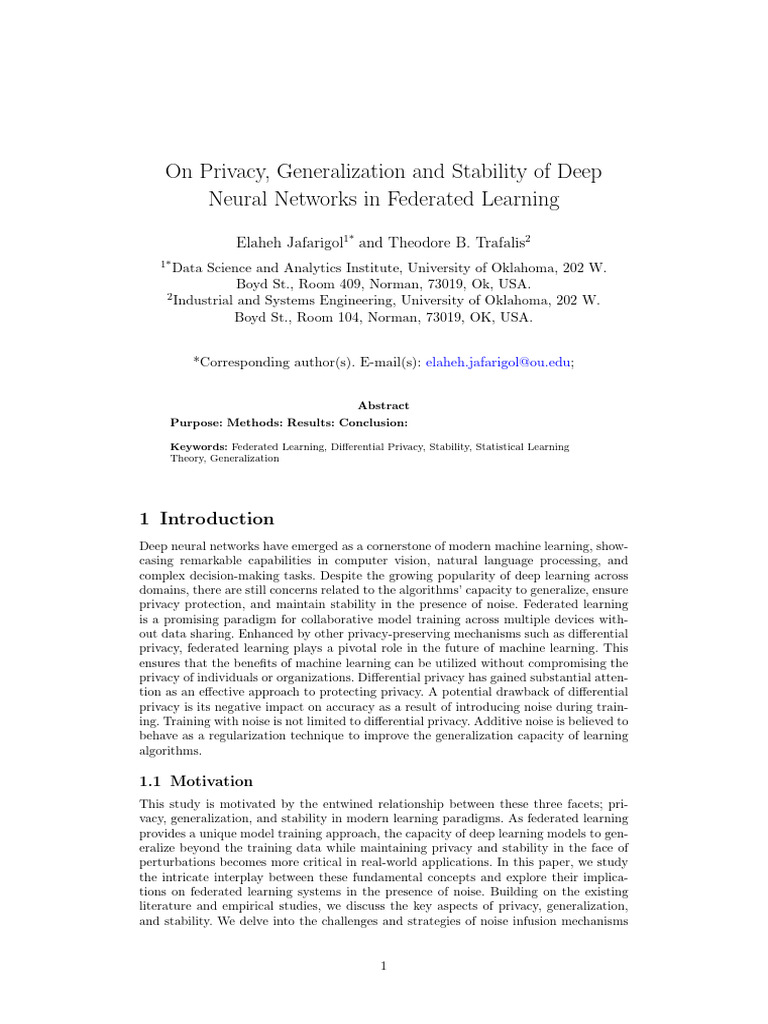 Privacy Generalization and Stability of Differential Privacy For Federated Learning Extended ...