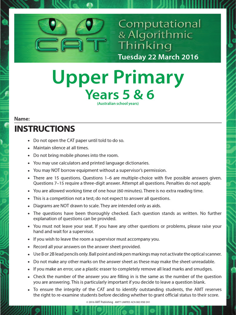 2016 CAT Upper Primary | PDF | Numbers | Algorithms