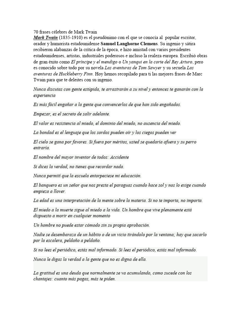 70 Frases Célebres De Mark Twain Pdf Mark Twain