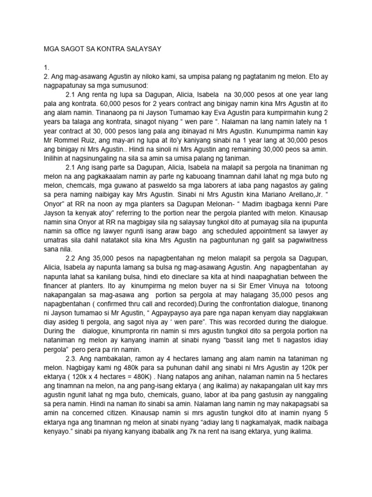 Mga Sagot Sa Kontra Salaysay | PDF