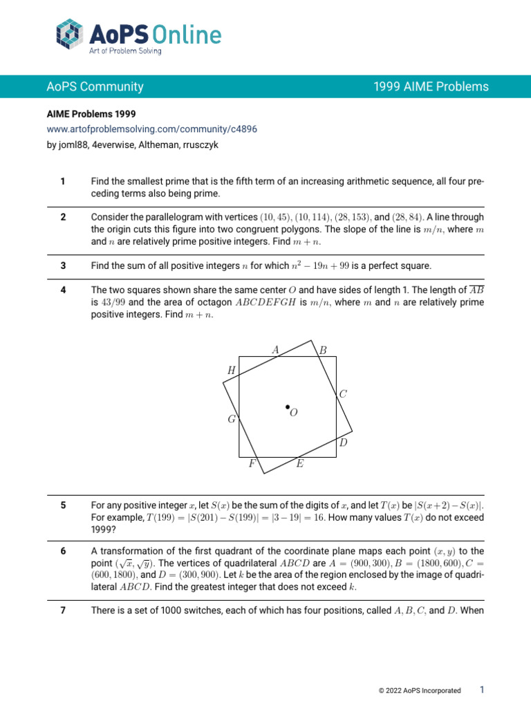 Aops Community 1999 Aime Problems | PDF | Discrete Mathematics | Numbers