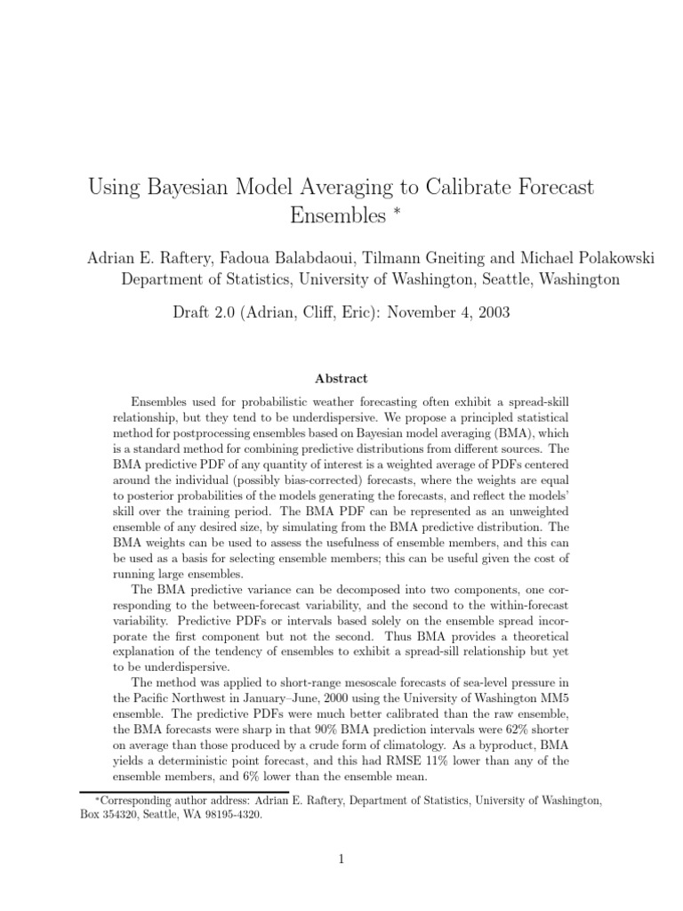 Using Bayesian Model Averaging To Calibrate Forecast Ensembles Pdf