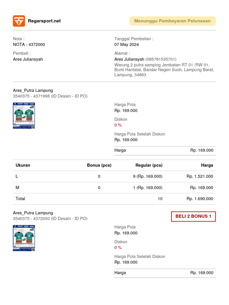 Nota Pembelian Ares Juliansyah | PDF