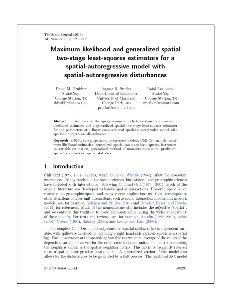 Maximum Likelihood And Generalized Spatial Two Stage Least Squares