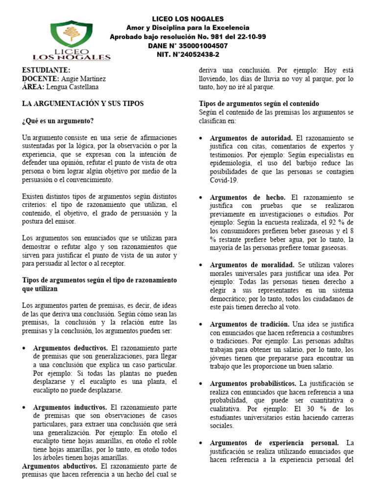La Argumentación y Tipos de Argumentos | PDF | Argumento | Lógica