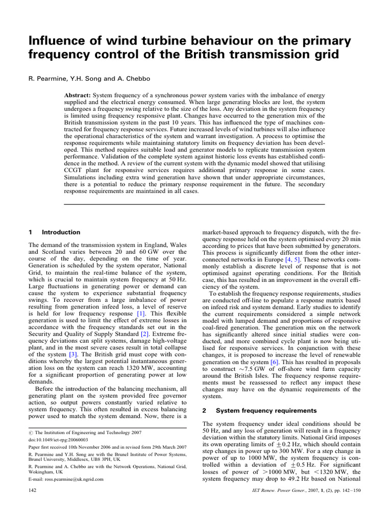 Influence of Wind Turbine Behaviour On The Primary Frequency Control of The British Transmission ...