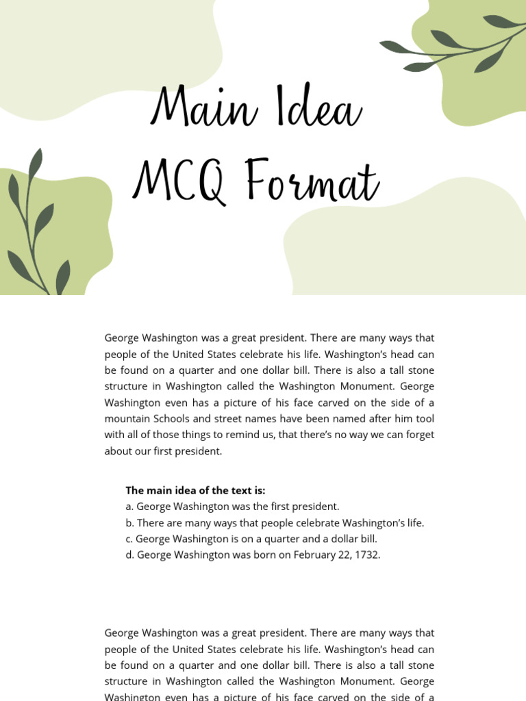 Main Idea MCQ Format | PDF
