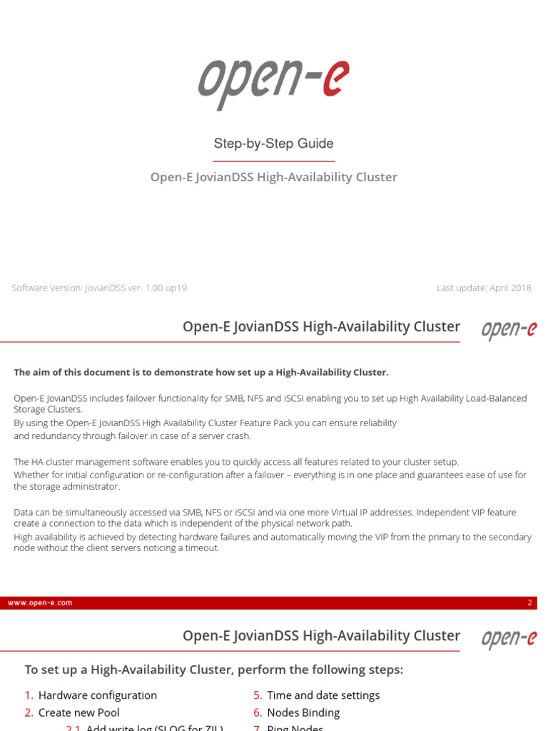 Open E JovianDSS High Availability Cluster Step by Step | PDF | Computer Cluster | Computer Network
