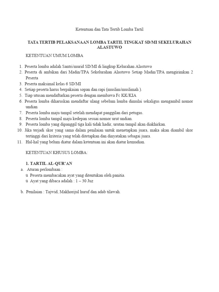 Ketentuan Dan Tata Tertib Lomba Tartil | PDF