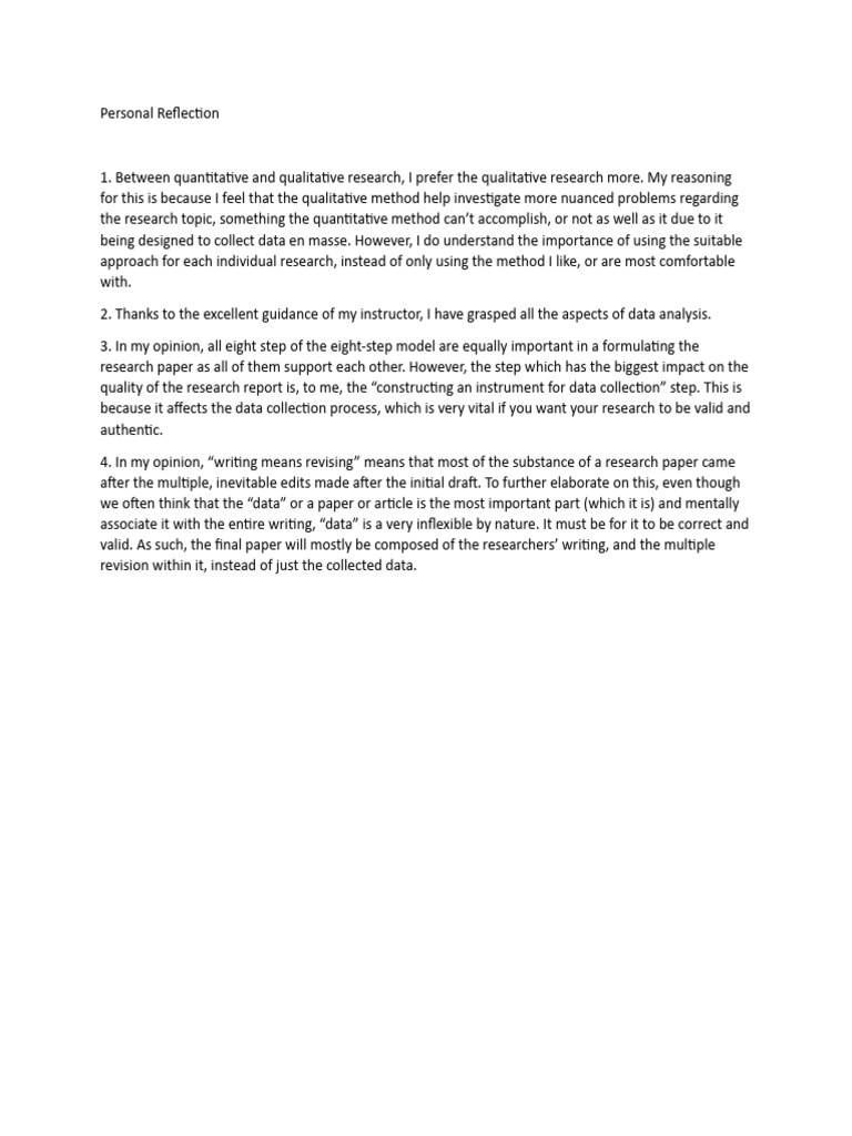 Personal Reflection | PDF | Career & Growth | Computers