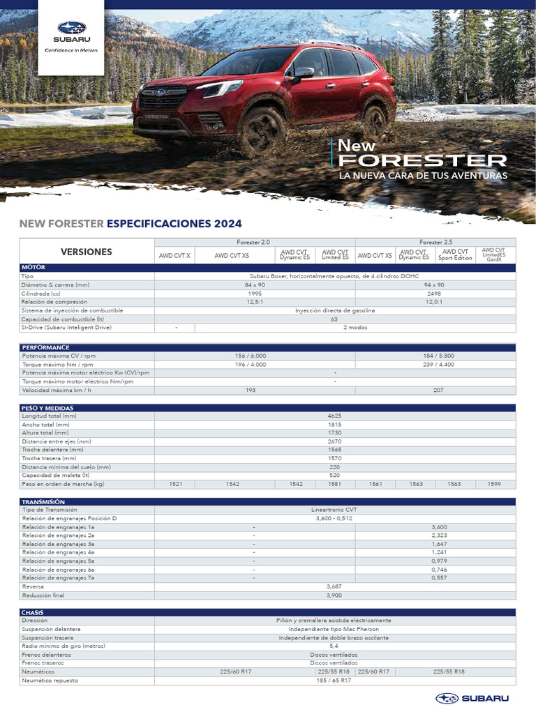 Ficha Tecnica Subaru Forester | PDF | Tracción en las cuatro ruedas | Engranaje