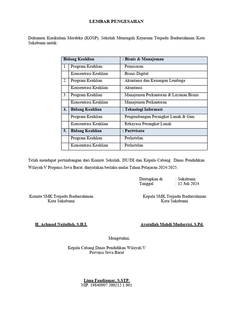 Lembar Pengesahan Kurmer Smkti 2024 | PDF | Karier & Perkembangan | Bisnis