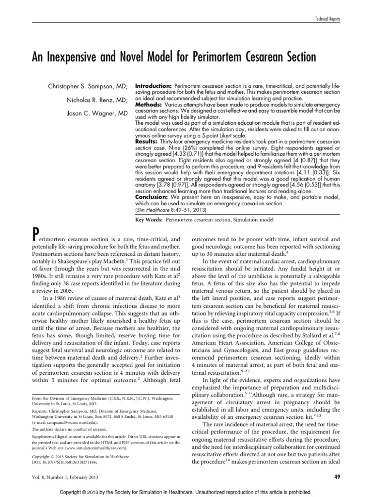 An Inexpensive and Novel Model For Perimortem.9 | PDF | Caesarean ...