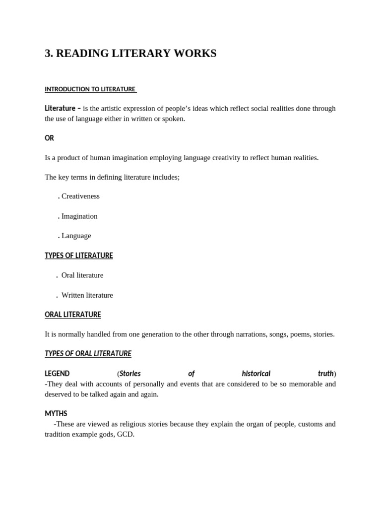 Literature Works | PDF | Narration | Oral Literature