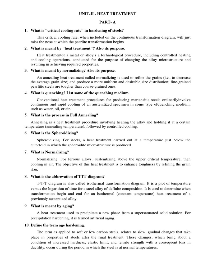 Heat Treatment Quiz | PDF | Heat Treating | Steel