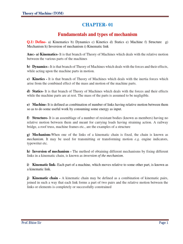 TOM Notes: Mechanisms and Kinematics | PDF | Machines | Acceleration