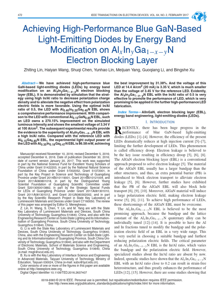 Achieving High-Performance Blue GaN-Based Light-Emitting Diodes by Energy Band Modification On ...